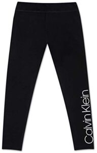 calvin klein girls' legacy performance leggings, black ck, 8-10