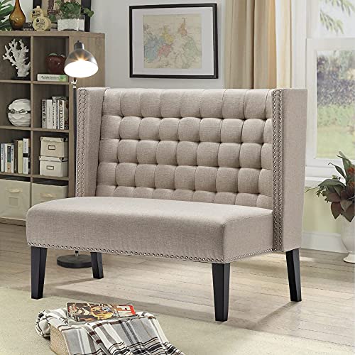 46" Small Modern Loveseat Settee Sofa 2-Seat Sofa Couch Tufted Love Seat Dining Bench with Nail Head Trim Back Banquette Sofas for Living Room Small Space Entryway Hallway Khaki