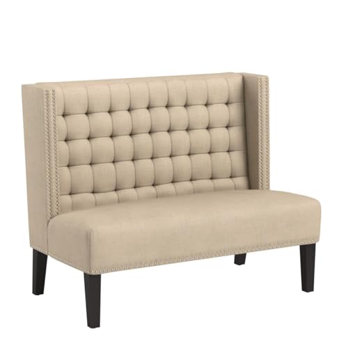 46" Small Modern Loveseat Settee Sofa 2-Seat Sofa Couch Tufted Love Seat Dining Bench with Nail Head Trim Back Banquette Sofas for Living Room Small Space Entryway Hallway Khaki