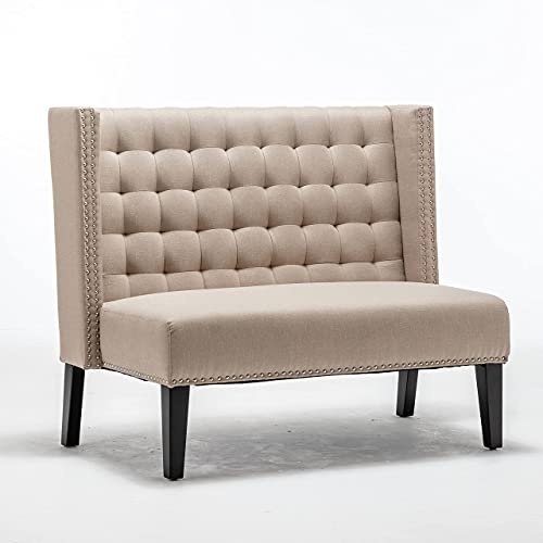 46" Small Modern Loveseat Settee Sofa 2-Seat Sofa Couch Tufted Love Seat Dining Bench with Nail Head Trim Back Banquette Sofas for Living Room Small Space Entryway Hallway Khaki