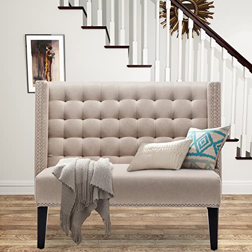 46" Small Modern Loveseat Settee Sofa 2-Seat Sofa Couch Tufted Love Seat Dining Bench with Nail Head Trim Back Banquette Sofas for Living Room Small Space Entryway Hallway Khaki