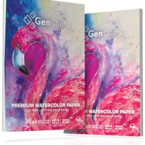 GenCrafts Watercolor Paper Pad 2 Pack - A4 8.3x11.7" - 60 Sheets Total (140lb/ 300gsm) - Cold Press Acid Free Art Sketchbook Pad for Painting & Drawing, Wet, Mixed Media