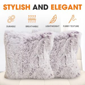 Cheer Collection Throw Pillows for Couch with Inserts Included - Soft Shaggy Long Hair Faux Fur Pillows - Set of 2-18" x 18" - Purple