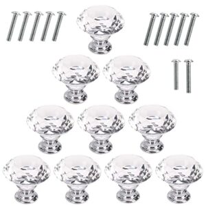 akstore 10 pcs crystal glass cabinet knobs 30mm diamond shape drawer kitchen cabinets dresser cupboard wardrobe pulls handles (clear)