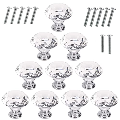 Akstore 10 Pcs Crystal Glass Cabinet Knobs 30mm Diamond Shape Drawer Kitchen Cabinets Dresser Cupboard Wardrobe Pulls Handles (Clear)