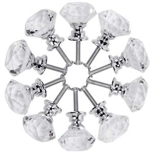 Akstore 10 Pcs Crystal Glass Cabinet Knobs 30mm Diamond Shape Drawer Kitchen Cabinets Dresser Cupboard Wardrobe Pulls Handles (Clear)