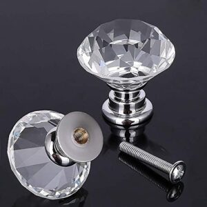 Akstore 10 Pcs Crystal Glass Cabinet Knobs 30mm Diamond Shape Drawer Kitchen Cabinets Dresser Cupboard Wardrobe Pulls Handles (Clear)