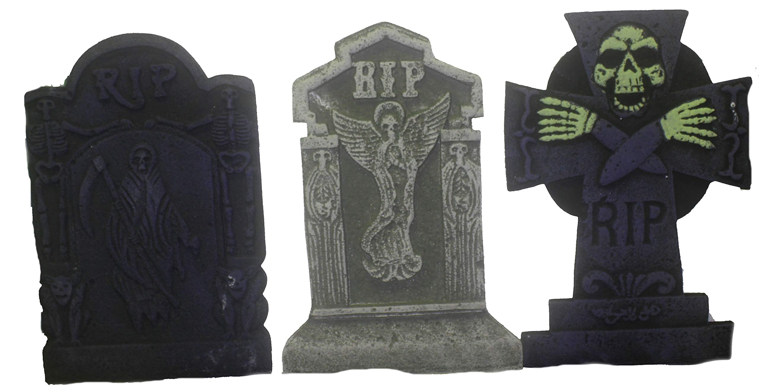 Bauer Pacific Set of 3 Reusable Realistic 21" Asst. Halloween Foam Tombstones, Props, Graveyards, Haunted House, Yard Decorations and Accessories