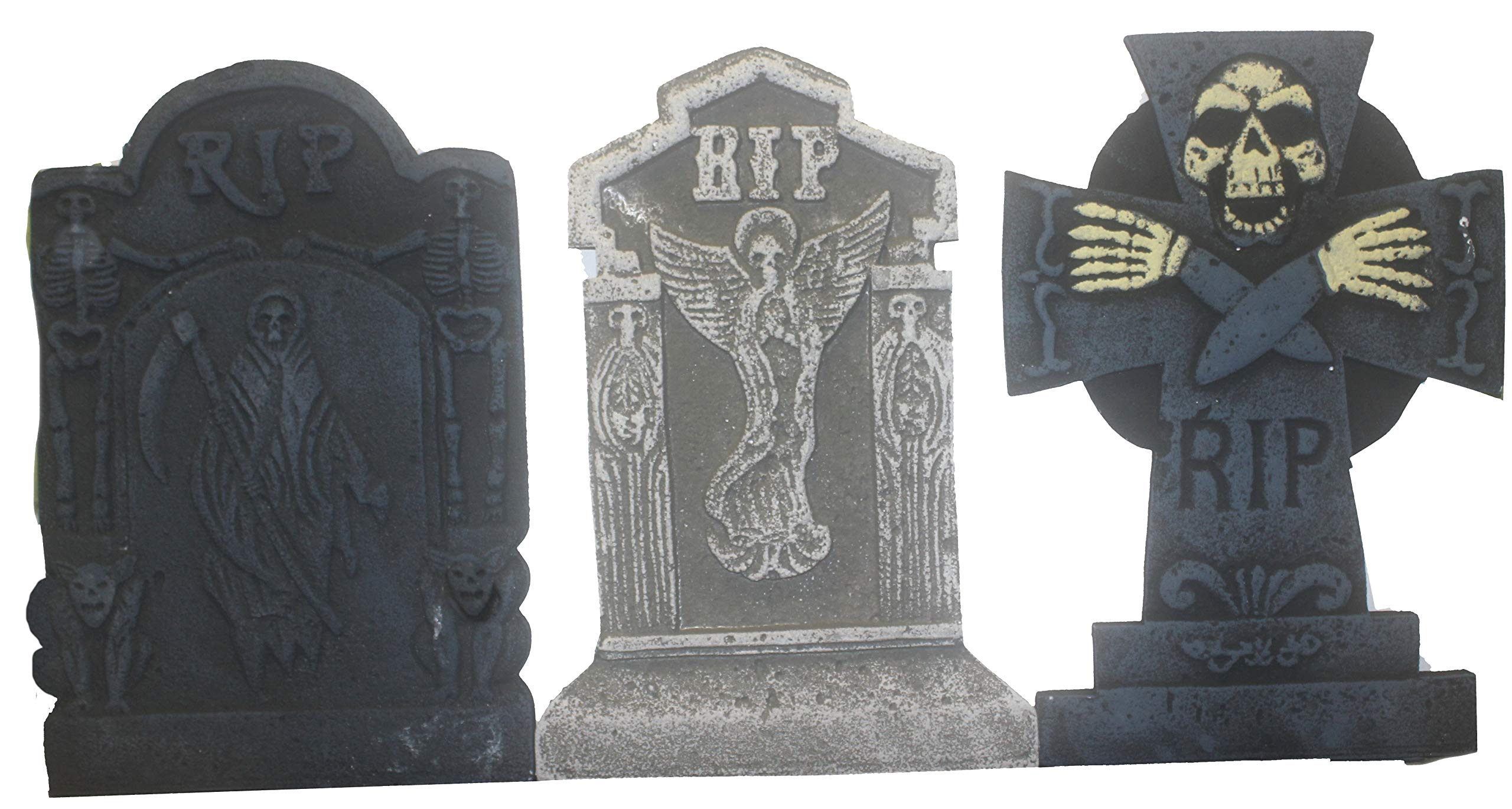 Bauer Pacific Set of 3 Reusable Realistic 21" Asst. Halloween Foam Tombstones, Props, Graveyards, Haunted House, Yard Decorations and Accessories