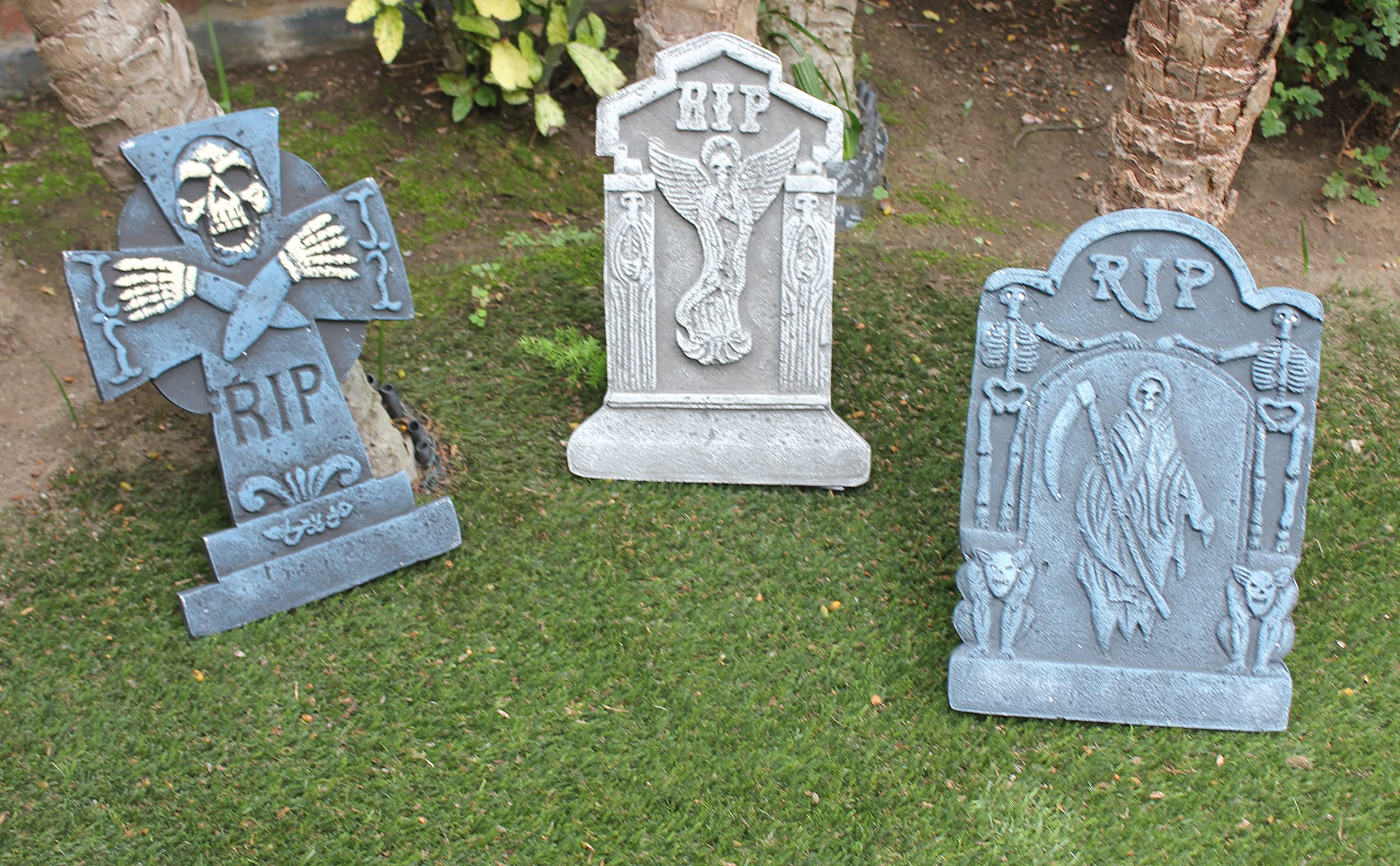 Bauer Pacific Set of 3 Reusable Realistic 21" Asst. Halloween Foam Tombstones, Props, Graveyards, Haunted House, Yard Decorations and Accessories