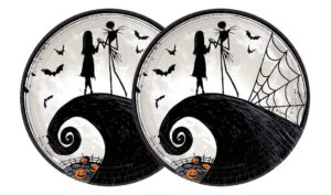 nightmare before christmas halloween paper plates - jack skellington & sally party plates - 9" diameter (2) 8ct = 16ct