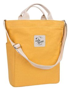 lily queen women canvas tote handbags casual shoulder work bag crossbody (yellow)