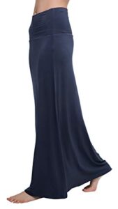 urban coco women's stylish spandex comfy fold-over flare long maxi skirt (m, navy blue)