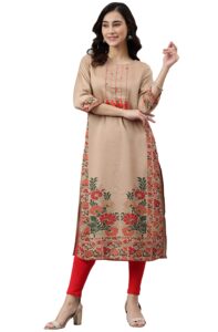 janasya indian women's tunic tops poly silk kurti for women(jne2305-kr-533-m) brown