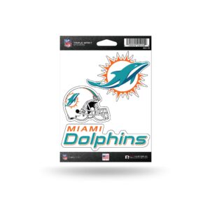 rico industries nfl miami dolphins die cut triple spirit sticker sheet, one size, primary, 3-piece