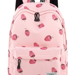 mygreen School Bookbags for Girls, Cute strawberry Backpack College Bags Daypack Travel Bag Pink-Medium