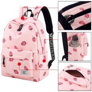 mygreen School Bookbags for Girls, Cute strawberry Backpack College Bags Daypack Travel Bag Pink-Medium