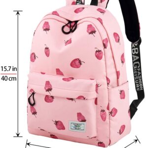 mygreen School Bookbags for Girls, Cute strawberry Backpack College Bags Daypack Travel Bag Pink-Medium