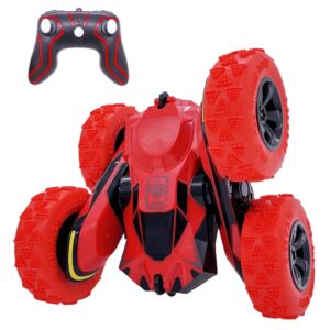 threeking rc stunt car remote control cars toy double-sided driving 360-degree flips rotating cars toys for kids boys girls ages 6+,red