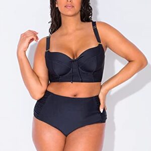 Smart & Sexy womens Plus-size Long Lined Underwire Top fashion bikini sets, Black Hue, 36DDD US