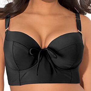 Smart & Sexy womens Plus-size Long Lined Underwire Top fashion bikini sets, Black Hue, 36DDD US