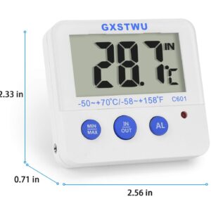 Fridge Freezer Thermometer Max/Min Memory LXSZRPH High & Low Temperature Alarms Settings with LED Indicator Digital Refrigeration Thermometer with Magnetic,Stander (WhiteMeter2pack)