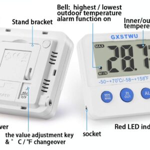 Fridge Freezer Thermometer Max/Min Memory LXSZRPH High & Low Temperature Alarms Settings with LED Indicator Digital Refrigeration Thermometer with Magnetic,Stander (WhiteMeter2pack)