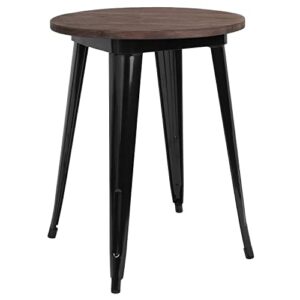 flash furniture webb 24" round black metal indoor table with walnut rustic wood top