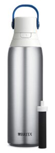 brita stainless steel premium filtering water bottle, bpa-free, reusable, insulated, replaces 300 plastic water bottles, filter lasts 2 months or 40 gallons, includes 1 filter, stainless - 20 oz.