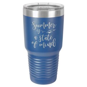 summer is a state of mind blue 30 oz tumbler with straw and slide top lid | stainless steel travel mug | compare to yeti rambler