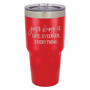 just wing it red 30 oz tumbler with straw and slide top lid | stainless steel travel mug | compare to yeti rambler