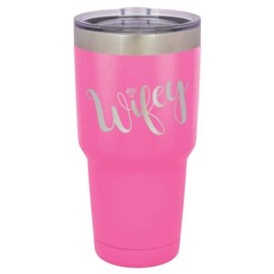 wifey pink 30 oz tumbler with straw and slide top lid | stainless steel travel mug | compare to yeti rambler