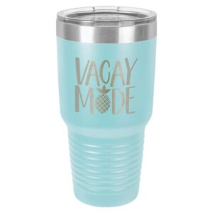 vacay mode light blue 30 oz tumbler with straw and slide top lid | stainless steel travel mug | compare to yeti rambler