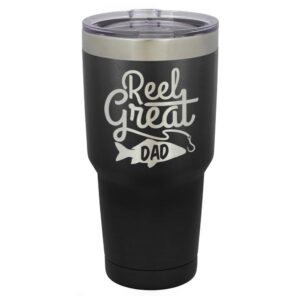 reel great dad black 30 oz tumbler with straw and slide top lid | stainless steel travel mug | compare to yeti rambler