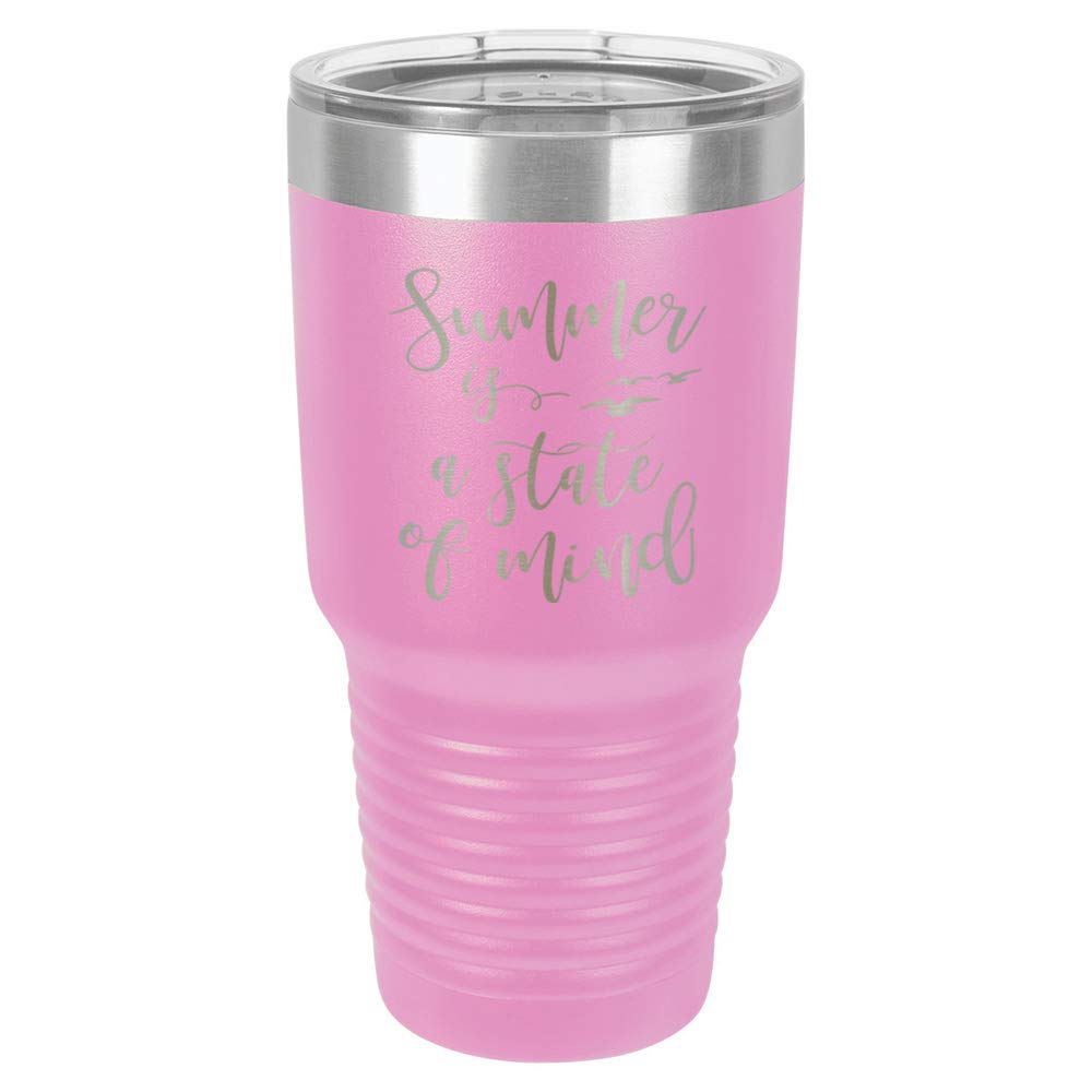 SUMMER IS A STATE OF MIND Light Purple 30 oz Tumbler With Straw and Slide Top Lid | Stainless Steel Travel Mug | Compare To Yeti Rambler