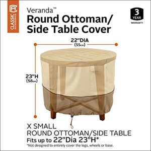 Classic Accessories Veranda Water-Resistant 22 Inch Round Patio Ottoman/Coffee Table Cover, Outdoor Ottoman Cover