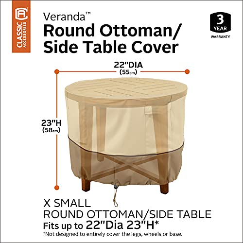 Classic Accessories Veranda Water-Resistant 22 Inch Round Patio Ottoman/Coffee Table Cover, Outdoor Ottoman Cover