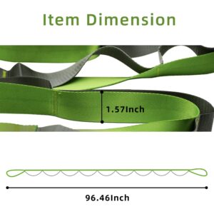 SANKUU Yoga Straps Stretching Strap with 12 Loops Workout Poster, Straps for Stretching Physical Therapy Equipment Long Stretch Out Bands for Exercise, Pilates and Gymnastics for Women Men (Green)