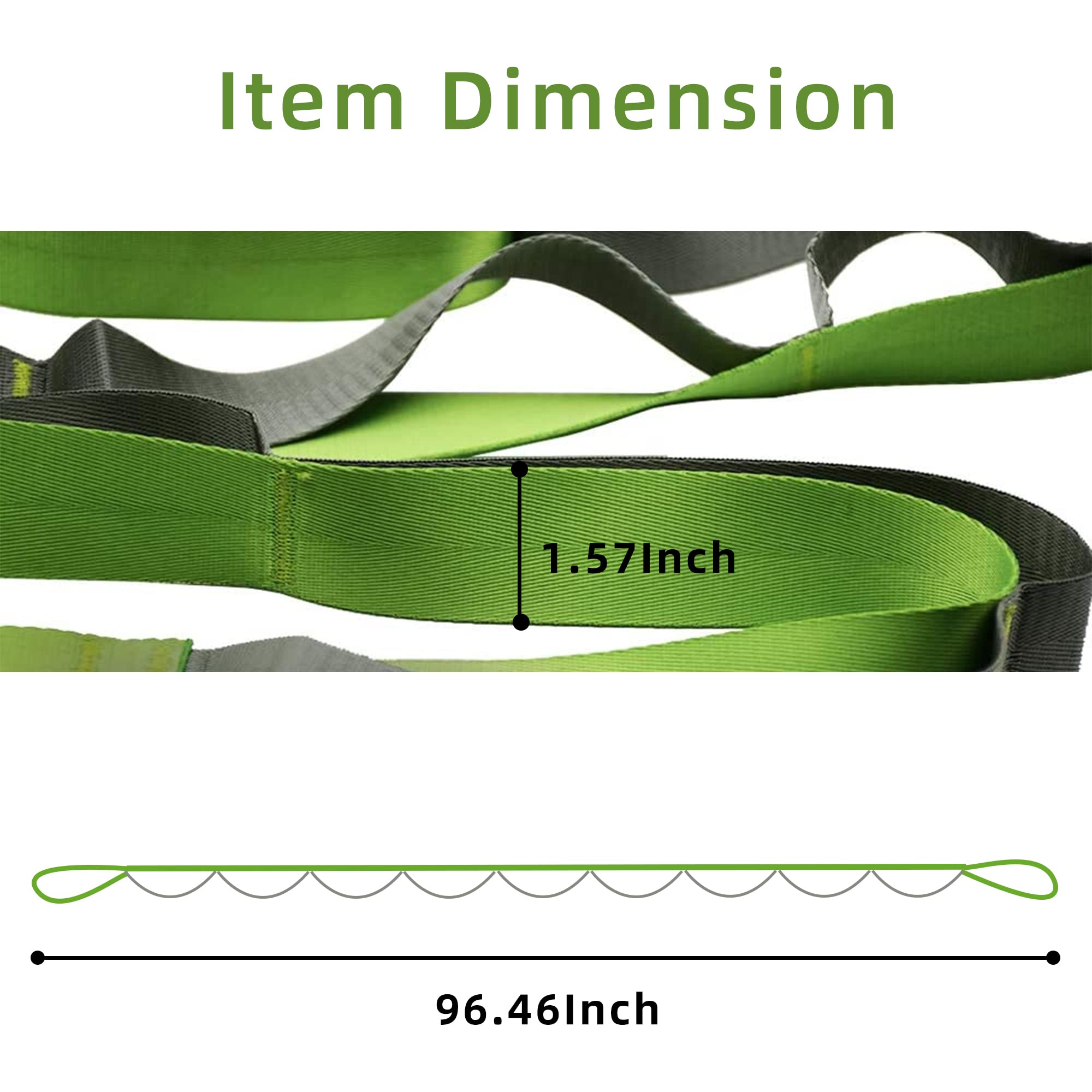 SANKUU Yoga Straps Stretching Strap with 12 Loops Workout Poster, Straps for Stretching Physical Therapy Equipment Long Stretch Out Bands for Exercise, Pilates and Gymnastics for Women Men (Green)