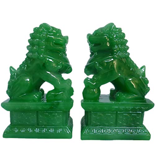 Briskfeel Amperer Feng Shui Porsperity Statues 2 PCS Fu Foo Dogs Pair of Green Guardian Lion Best Housewarming Congratulatory to Ward Off Evil Energy Home Feng Shui Decor