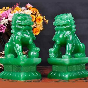 Briskfeel Amperer Feng Shui Porsperity Statues 2 PCS Fu Foo Dogs Pair of Green Guardian Lion Best Housewarming Congratulatory to Ward Off Evil Energy Home Feng Shui Decor