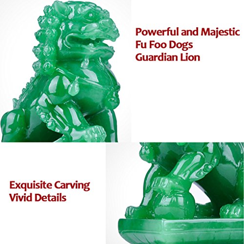 Briskfeel Amperer Feng Shui Porsperity Statues 2 PCS Fu Foo Dogs Pair of Green Guardian Lion Best Housewarming Congratulatory to Ward Off Evil Energy Home Feng Shui Decor