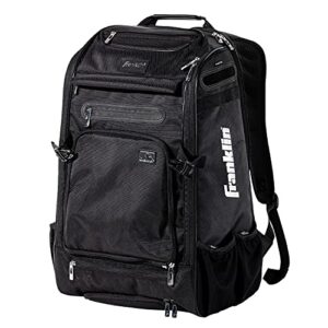 franklin sports baseball + softball bag - mlb traveler elite sport equipment backpack - adult bat bag - fits cleats, bats + helmet - black