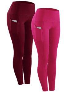 neleus 2 pack tummy control high waist running workout leggings,9017,red,rose red,us l,eu xl