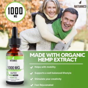 Organic Hemp Oil 1000mg - Ultra Premium Hemp Oil Drops 1000mg - Natural Hemp Oil Extract Tincture - Non-GMO Ultra-Pure CO2 Extracted Drops - Omega Fatty Acids 3 6 9 - Organically Grown & Made in USA