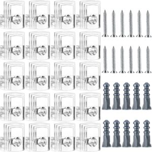 tatuo 20 sets of mirror holder clips kit, clear plastic mirror mounting clips crystal mirror hanging hardware frameless mirror hanging kit with screws for wall and fixed mirror box door (style a)