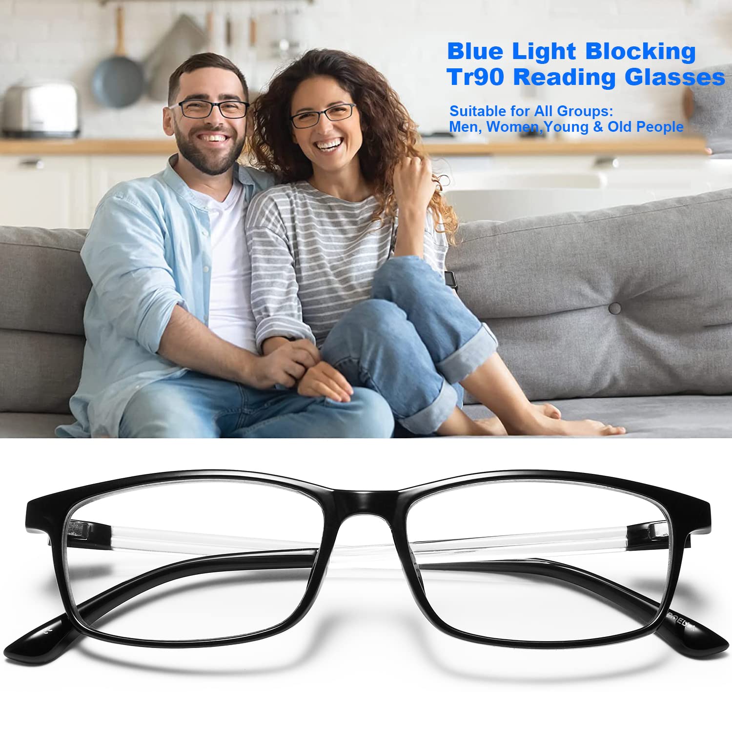 VVDQELLA Blue Light Blocking Reading Glasses Men Anti Glare Scratch Readers Women TR90 Lightweight Frame Computer Glasses (Black 1pc, 1.50)