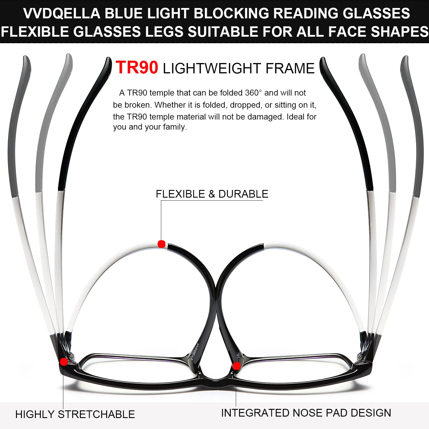 VVDQELLA Blue Light Blocking Reading Glasses Men Anti Glare Scratch Readers Women TR90 Lightweight Frame Computer Glasses (Black 1pc, 1.50)