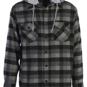 Gioberti Men's Removable Hoodie Plaid Checkered Flannel Shirt, Black/Charcoal/Gray, XX-Large