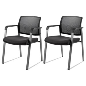 clatina mesh back stacking arm chairs with upholstered fabric seat and ergonomic lumbar support for office school church guest reception black 2 pack set